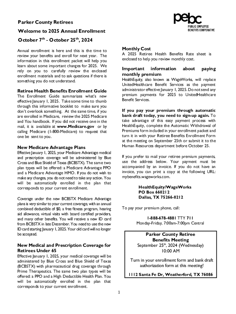 Fillable Online 2025 PEBC Parker County Enrollment Forms and Rate Sheet ...
