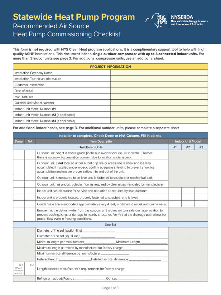 Fillable Online Statewide Heat Pump Program - Recommended Air Source Heat Pump Commissioning ...