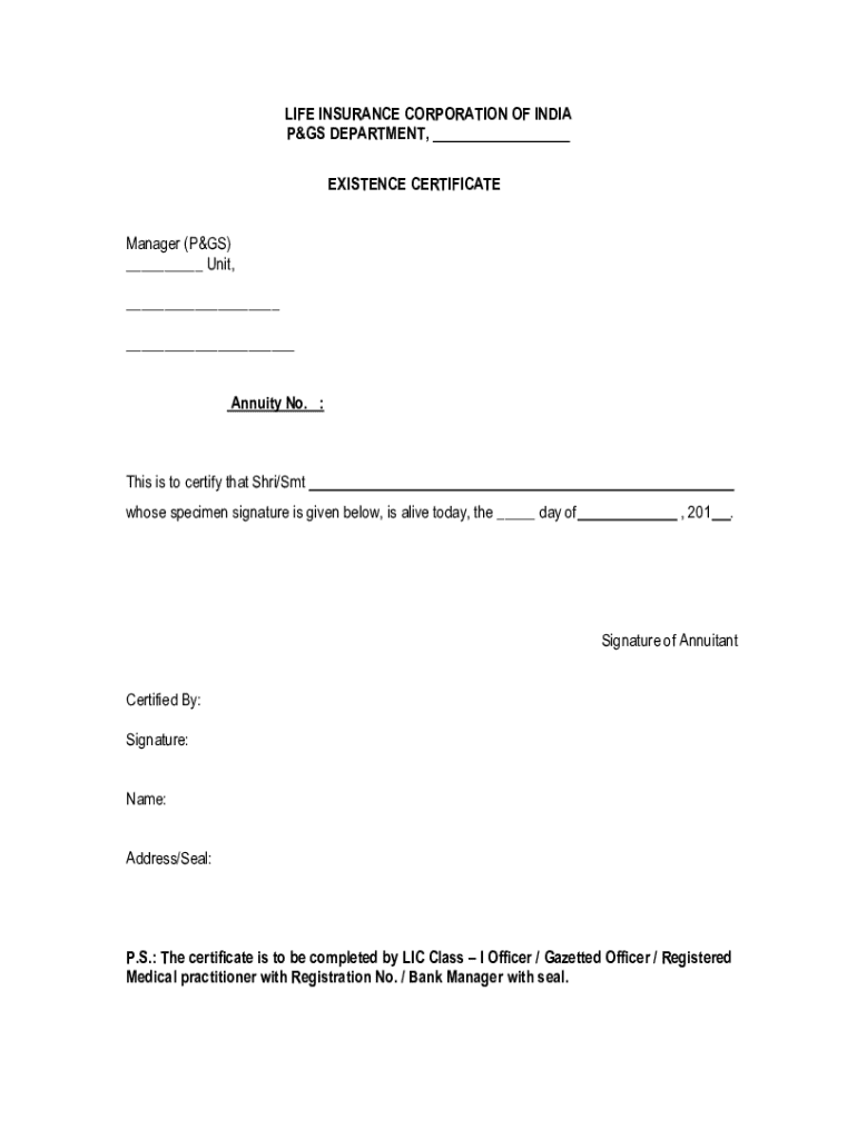 Fillable Online Existence Certificate Form Fax Email Print - pdfFiller