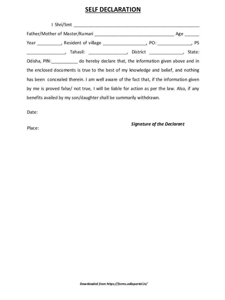 Fillable Online Self Declaration FormPDF Fax Email Print - pdfFiller