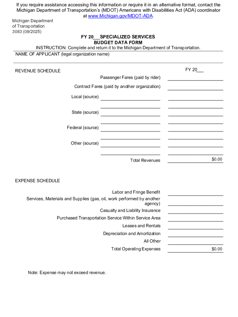 Fillable Online FY 20SPECIALIZED SERVICES BUDGET DATA FORM. FY 20SPECIALIZED SERVICES BUDGET ...