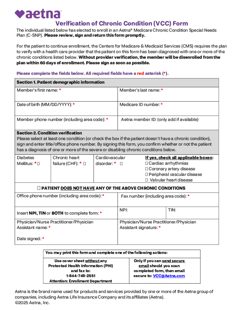 Fillable Online Verification of Chronic Condition (VCC) Form ...