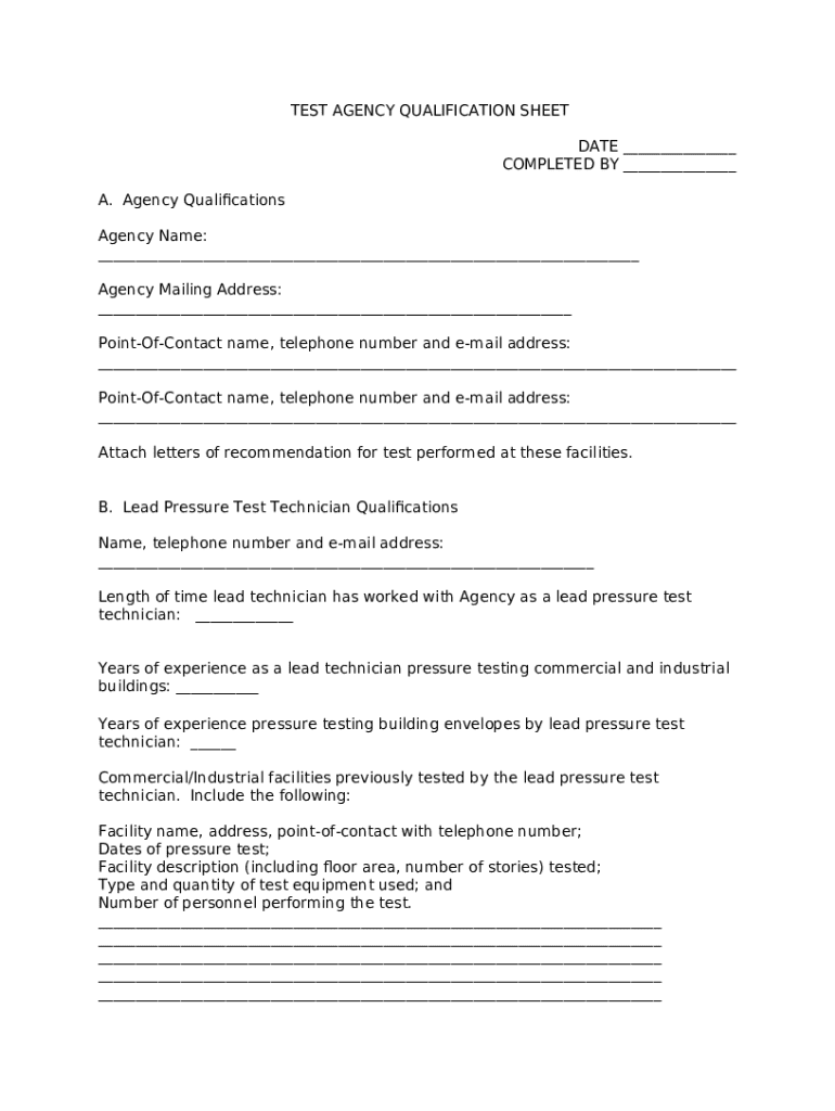 Appendix CTest Agency Qualifications Sheet (DOCX) Doc Template | pdfFiller