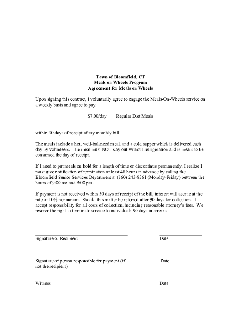 Fillable Online BLOOMFIELD MEALS ON WHEELS Request Form Fax Email Print ...