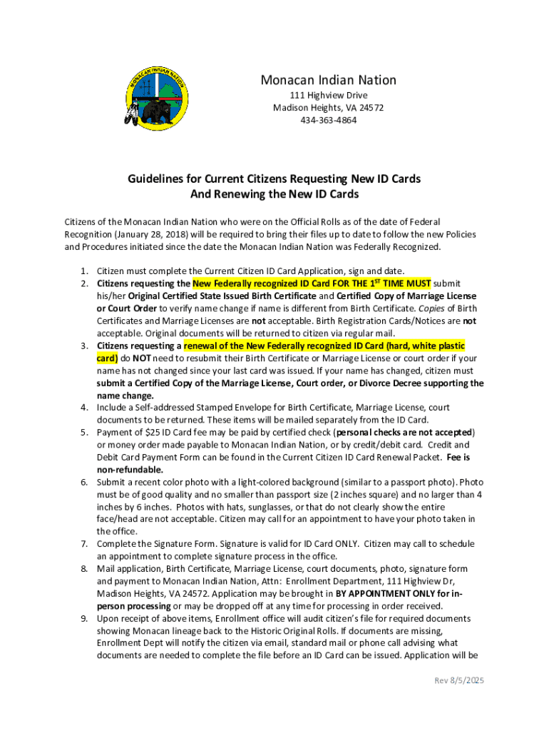 Fillable Online Guidelines for Current Citizens Requesting New ID Cards ...