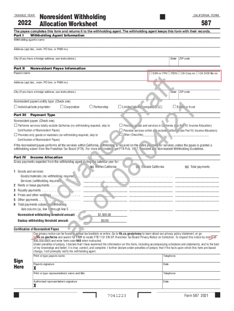 Fillable Online 2025 Form 587 Nonresident Withholding Allocation ...