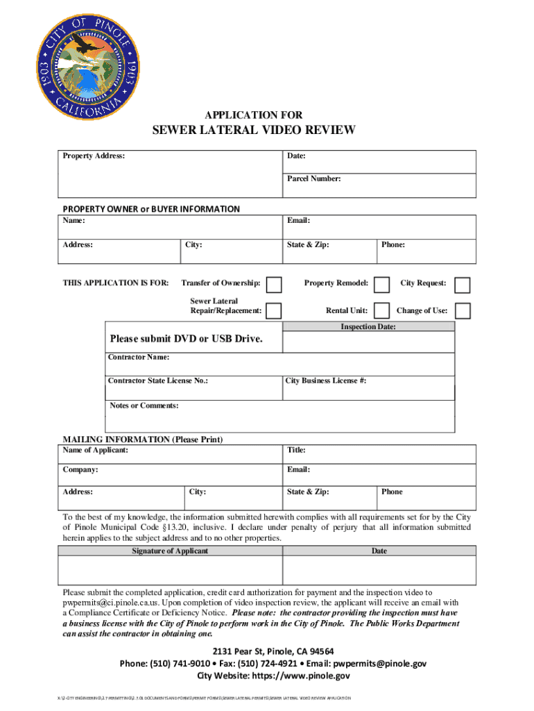 Fillable Online SEWER LATERAL CERTIFICATE Fax Email Print - pdfFiller