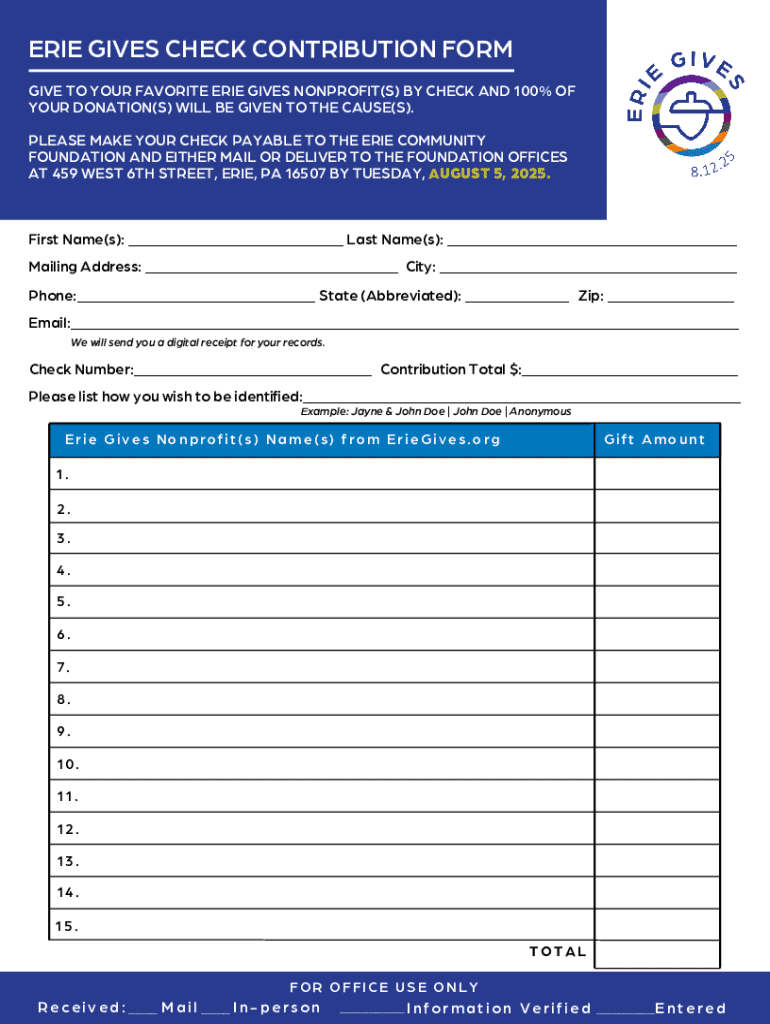 Fillable Online Erie Gives 2025 QCD & Check Form Fax Email Print - pdfFiller