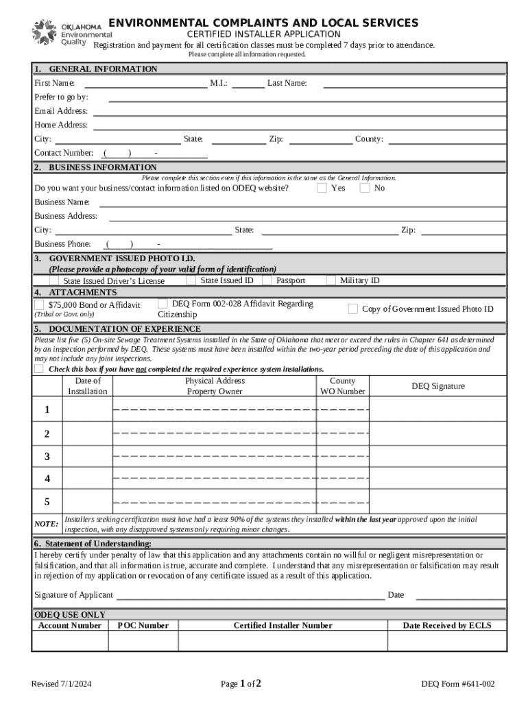 641-002 Certified Installer Application - Oklahoma.gov Doc Template ...