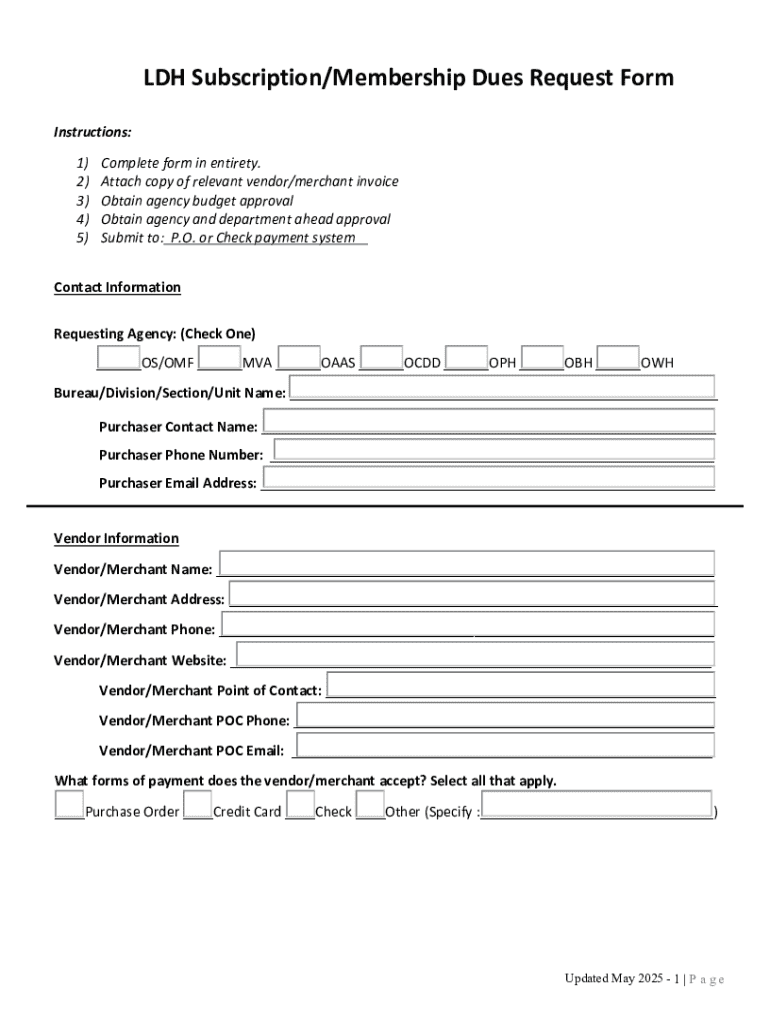 Fillable Online LDH - Membership-Dues-Licenses-Subscriptions Form Fax Email Print - pdfFiller