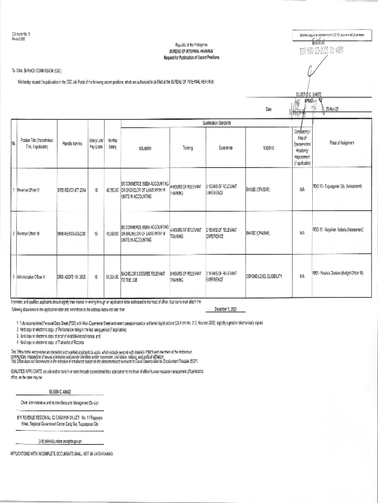 Fillable Online CS Form No. 9 Revised 2025 Republic of the Philippines BUREAU ... Fax Email ...