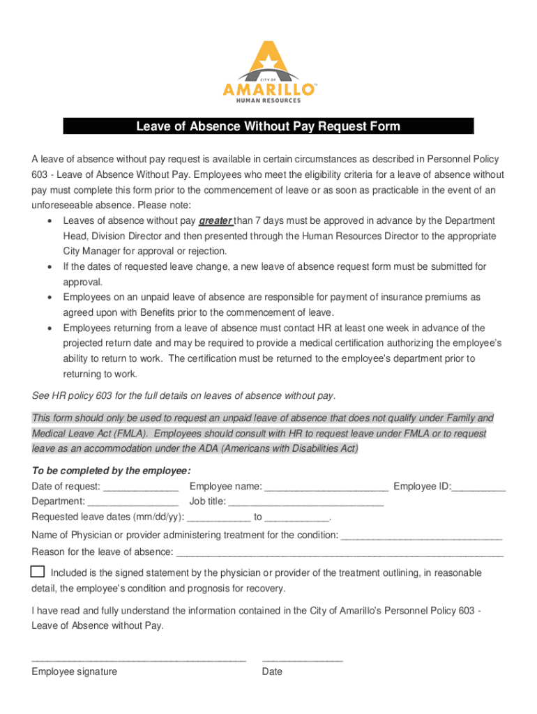 Fillable Online Leave Without Pay; Leave of Absence - FMX - Texas.gov Fax Email Print - pdfFiller