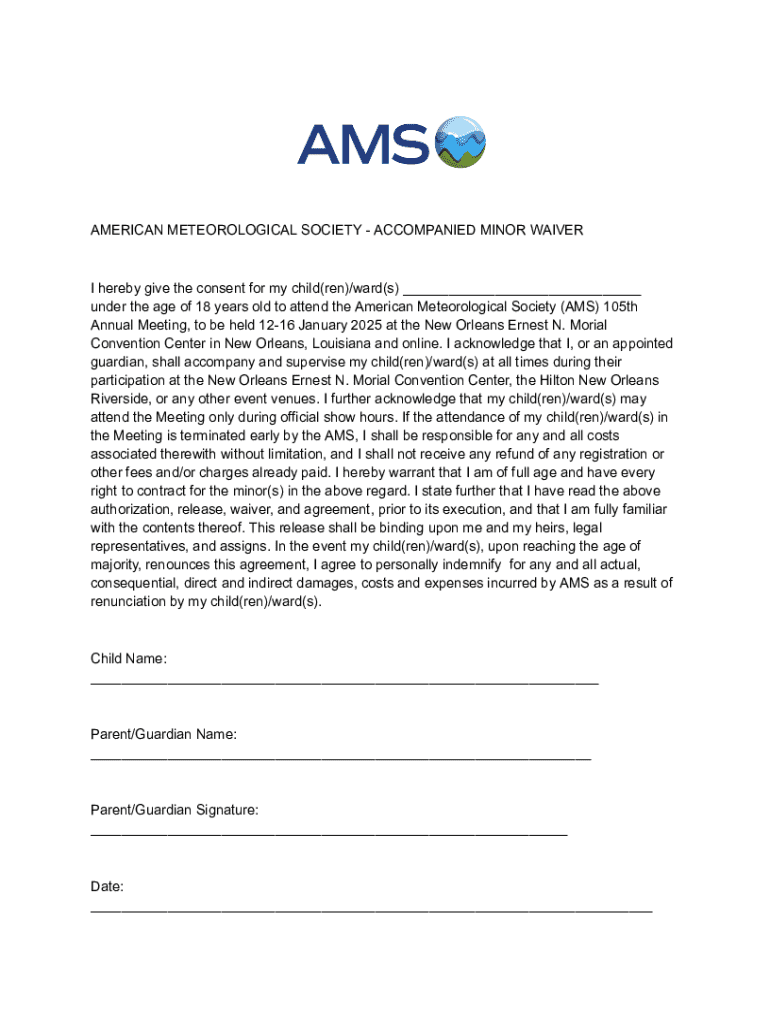 Fillable Online 105th Annual Meeting - Child Attendee Form Fax Email ...