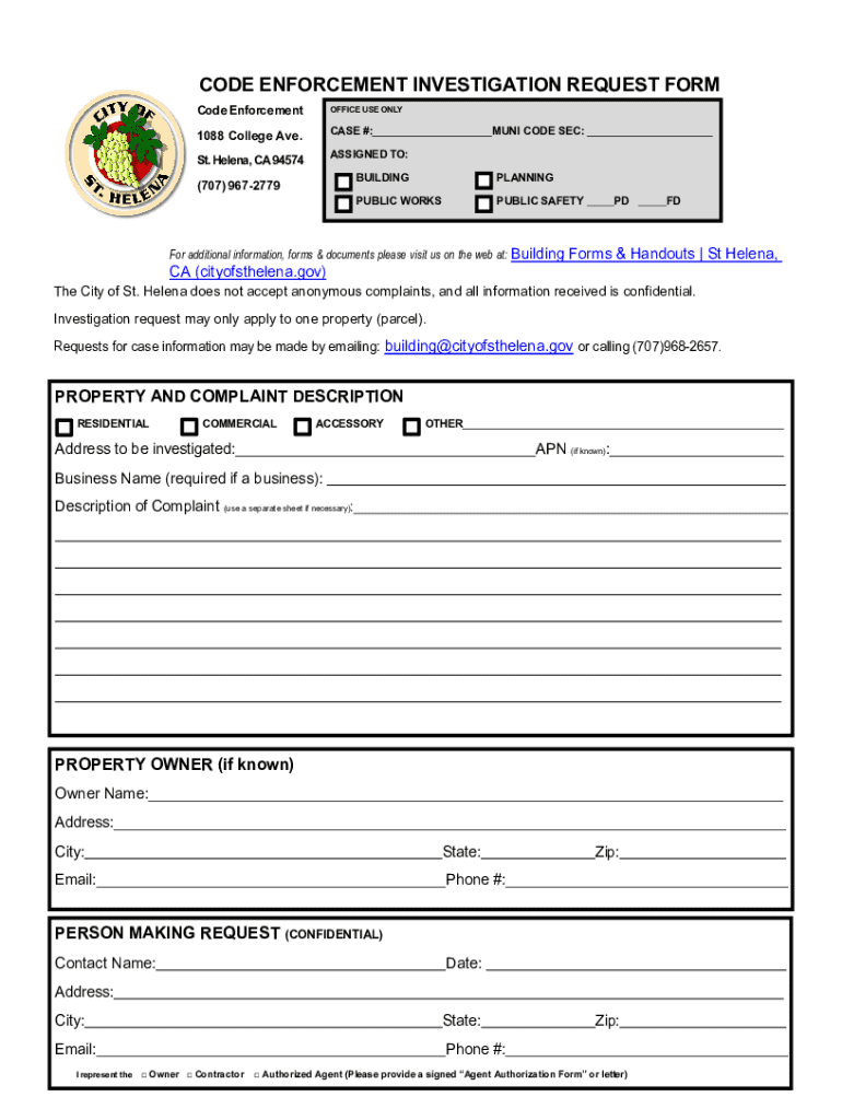 Fillable Online Form CenterCode Enforcement Investigation Request Form ...