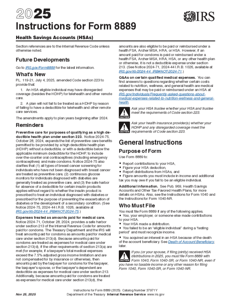2025 IRS Form 8889 Instructions Fill Online, Printable, Fillable, Blank - pdfFiller