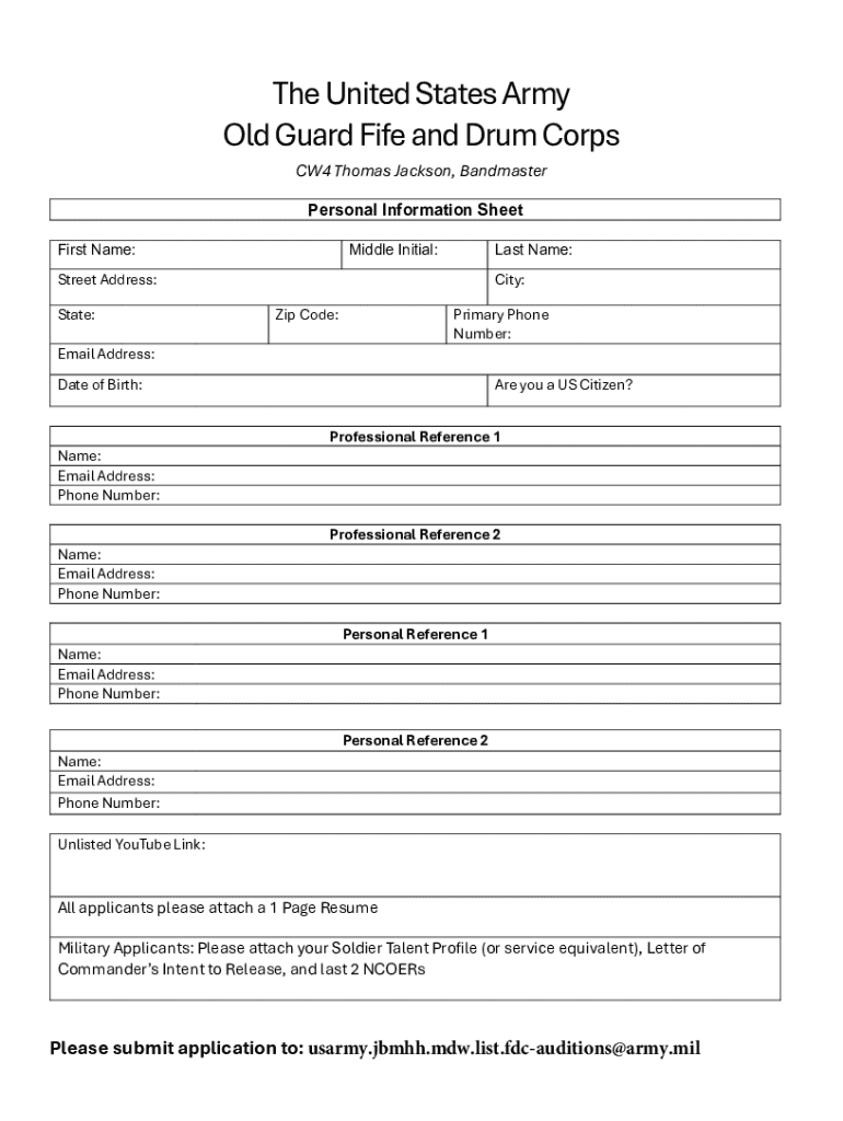 Fillable Online THE UNITED STATES ARMY OLD GUARD FIFE AND ... Fax Email ...