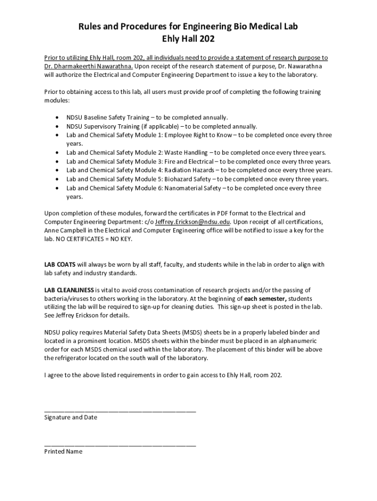 Fillable Online Rules and Procedures for Engineering Bio Medical Lab Ehly Hall 202 Fax Email ...