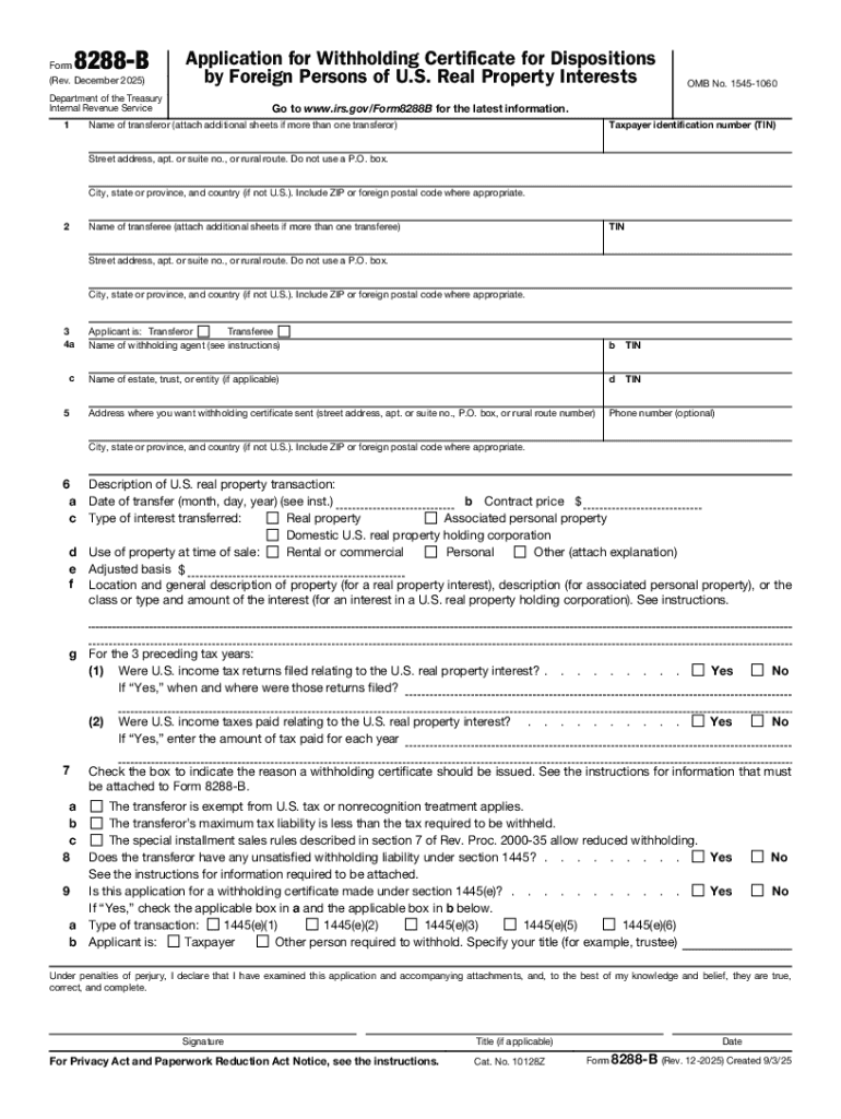 Form 8288-B, application for withholding certificate for - IUCAT: Fill ...