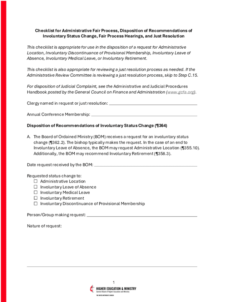 Fillable Online Admin Fair Process Just Resolution Checklist FORM 2025 ...
