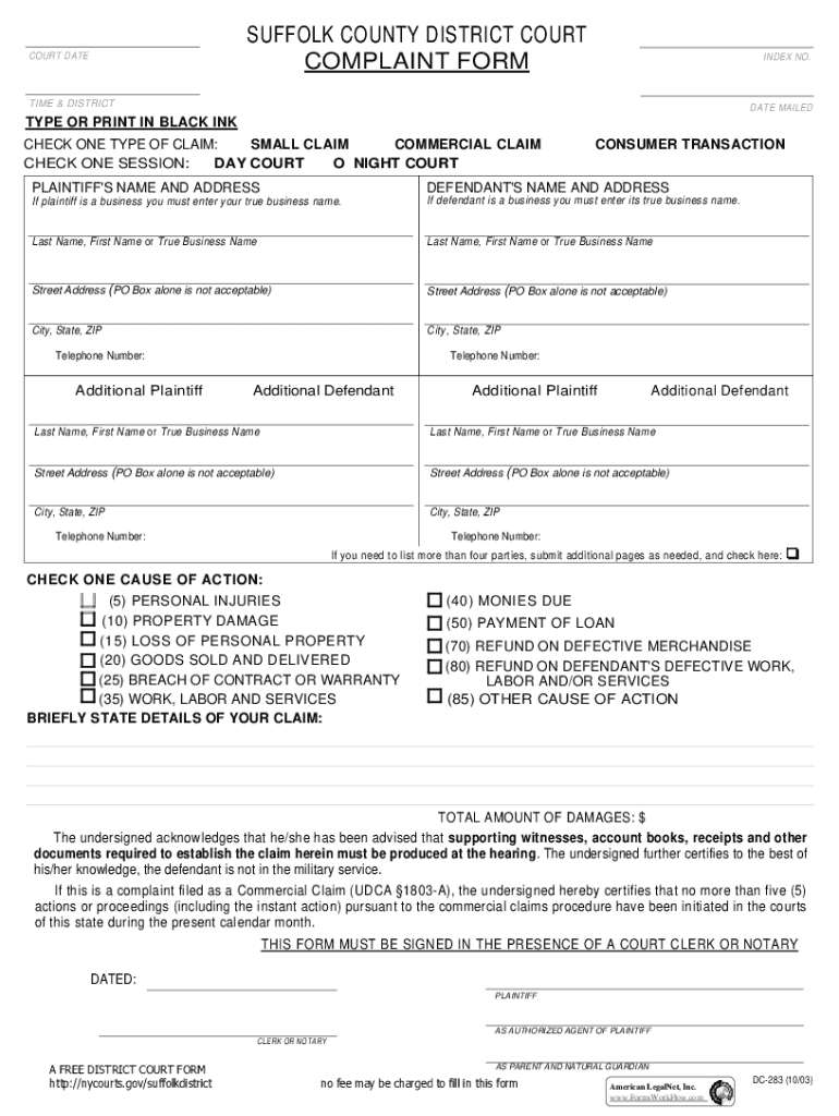 Fillable Online Instructions for Mailing the Small Claims Complaint ...