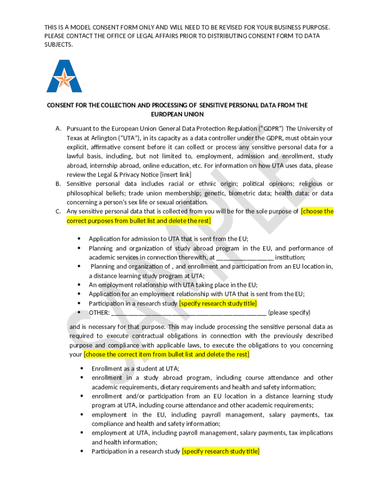GDPR Model Consent Doc Template | pdfFiller