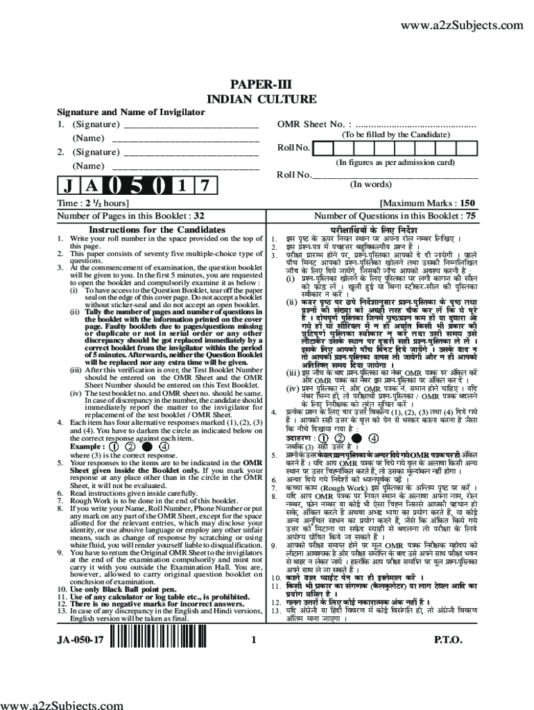 Fillable Online English: Signature and Name of InvigilatorPDFVedanta Fax Email Print - pdfFiller