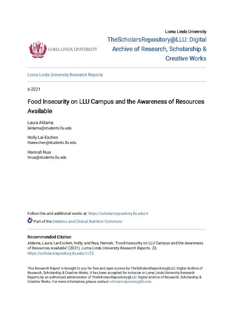 Fillable Online Food Insecurity on LLU Campus and the Awareness of Resources ... Fax Email Print ...