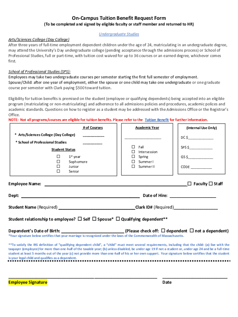 Fillable Online On-Campus Tuition Benefit Request Form Fax Email Print ...