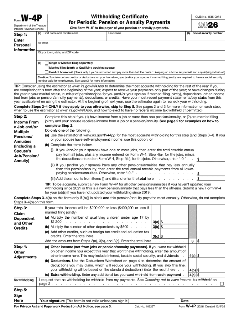 Fillable Online 2026 Form W-4P. Withholding Certificate for Periodic ...