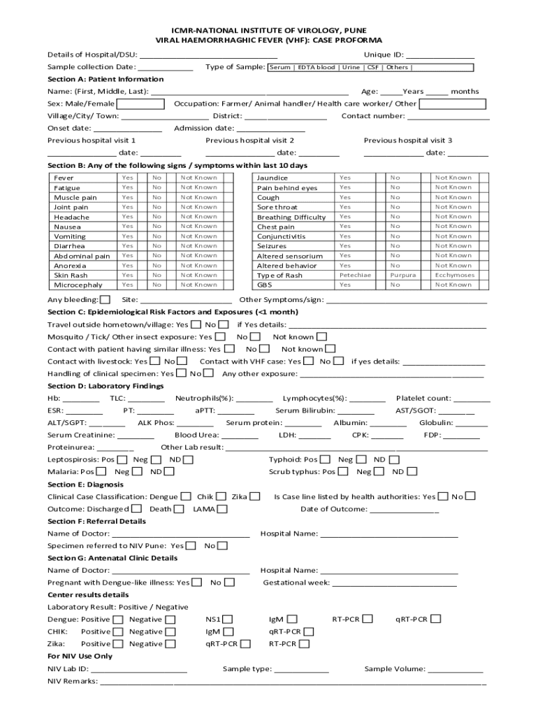 Fillable Online Viral Haemorrhagic Fever - Case Investigation Form Fax Email Print - pdfFiller