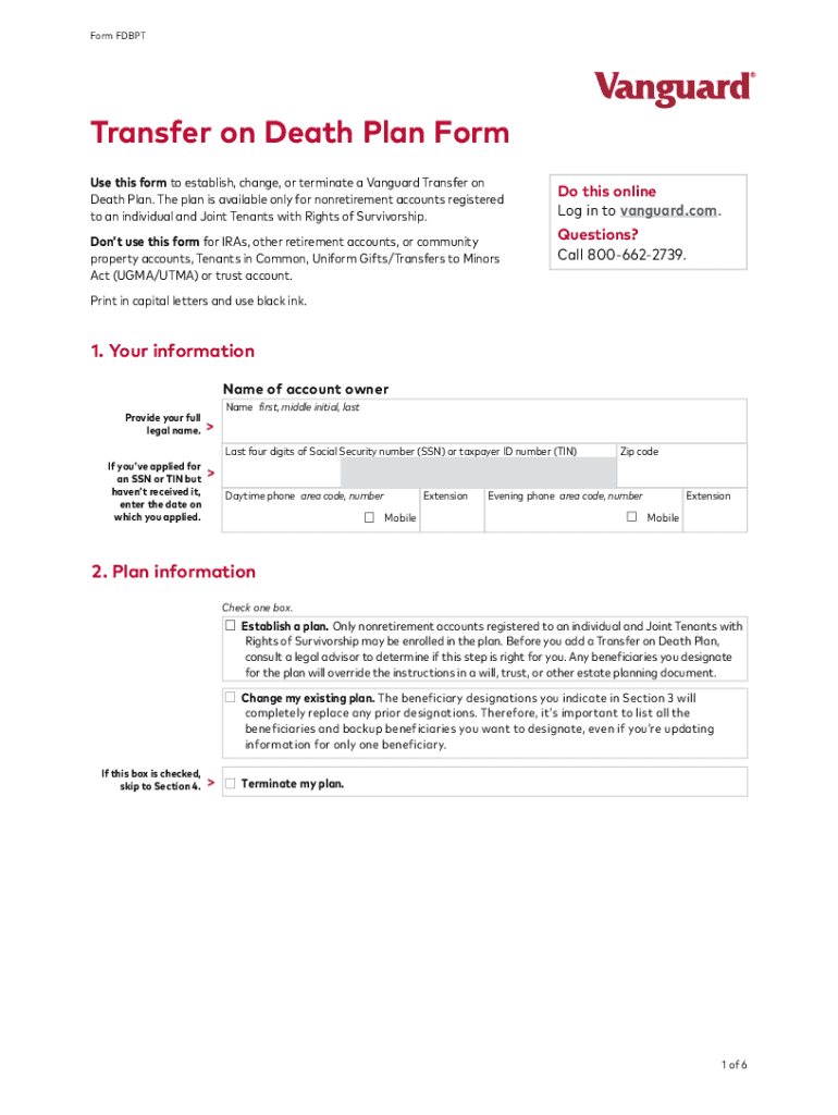 Fillable Online Vanguard Transfer On Death Form - Fill Online ...