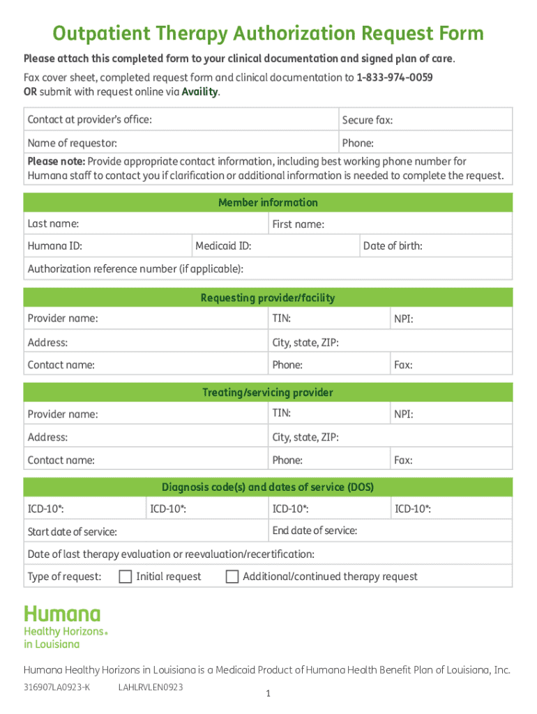 Fillable Online Outpatient Therapy Services Prior Authorization Request Form Fax Email Print ...