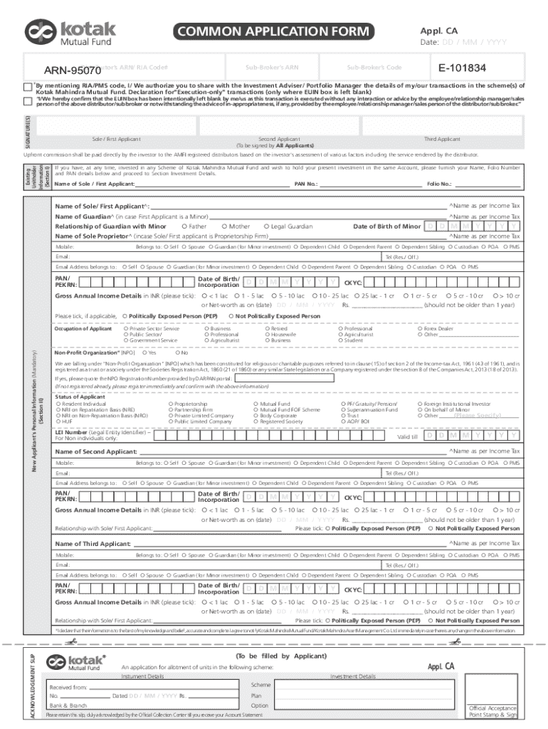 Fillable Online COMMON APPLICATION FORM - Financial Advisers Fax Email ...