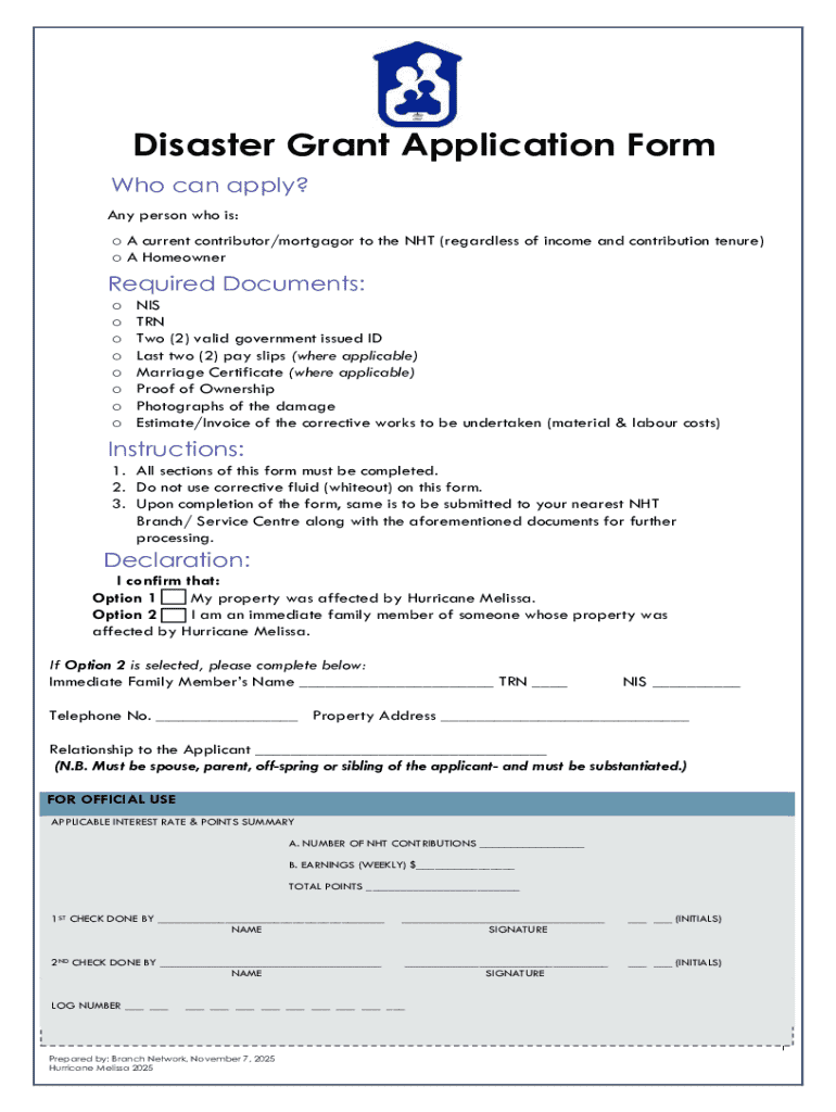 Fillable Online Disaster Grant Application Form Fax Email Print - pdfFiller