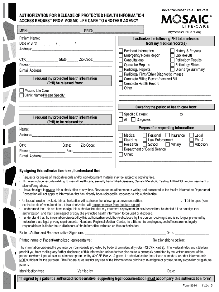 Fillable Online Authorization to Obtain Protected Health Information Form Fax Email Print ...