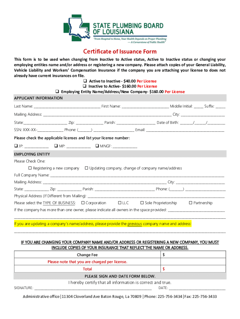 Fillable Online Certificate of Issuance Form Fax Email Print - pdfFiller