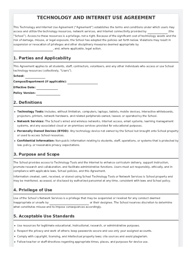 Fillable Online Internet Use Agreement Fax Email Print - pdfFiller