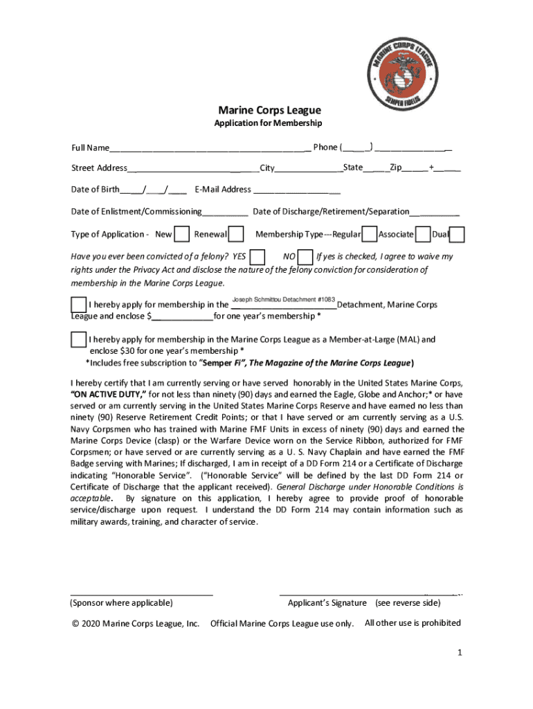 Fillable Online Marine Corps League - South Coast Detachment Fax Email ...