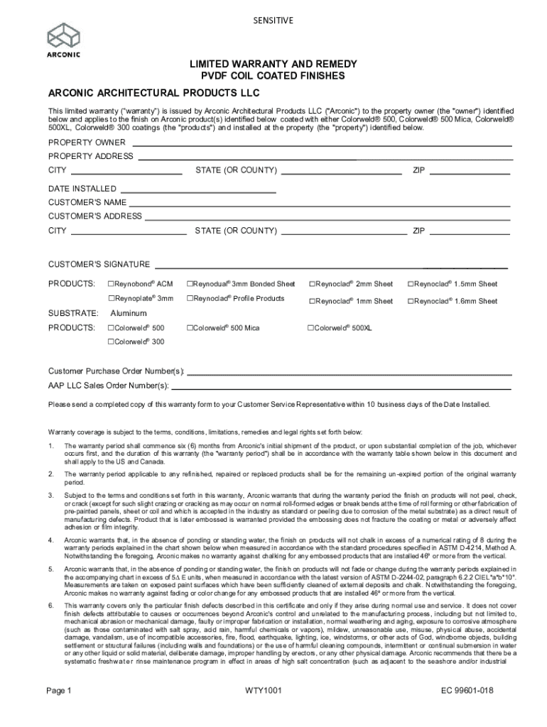Fillable Online SENSITIVE LIMITED WARRANTY AND REMEDY PVDF COIL ... Fax ...