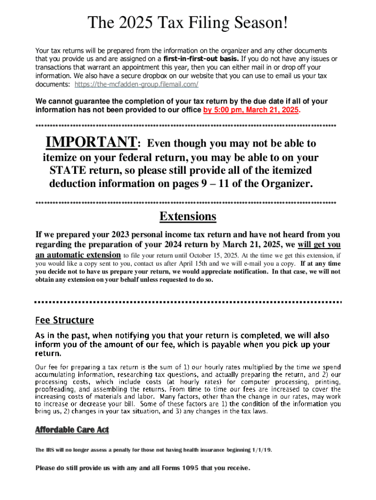 Fillable Online The 2025 Tax Filing Season! Fax Email Print - pdfFiller