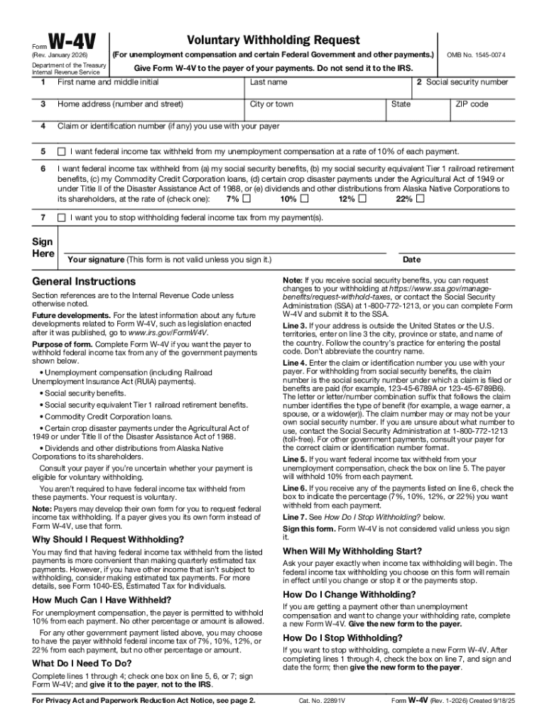 Form W-4V (Rev January 2026): Fill out & sign online | DocHub
