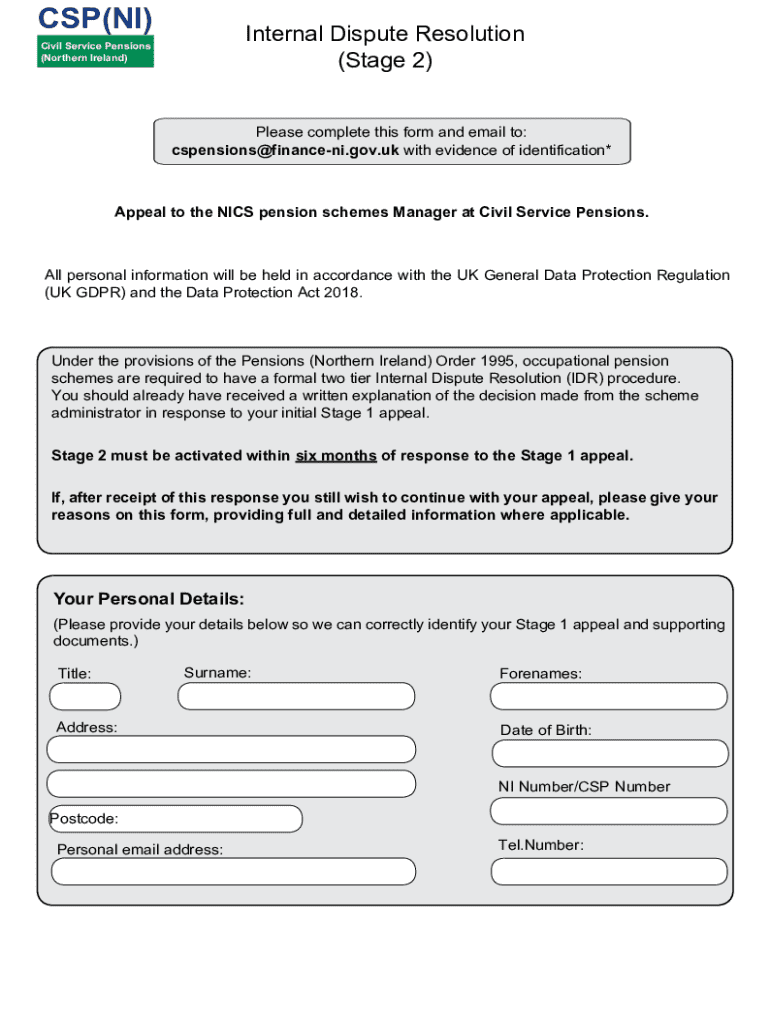 Fillable Online Internal Dispute Resolution (Stage 2) Appeal form Fax ...
