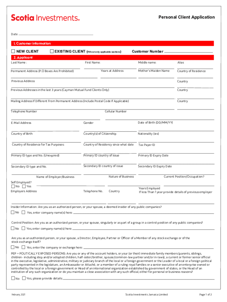 Fillable Online Personal client application form Fax Email Print ...