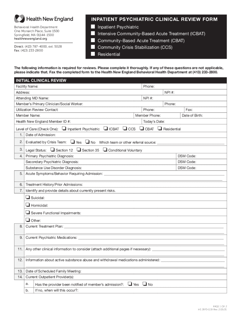 Fillable Online INPATIENT PSYCHIATRIC CLINICAL REVIEW FORM Fax Email Print - pdfFiller