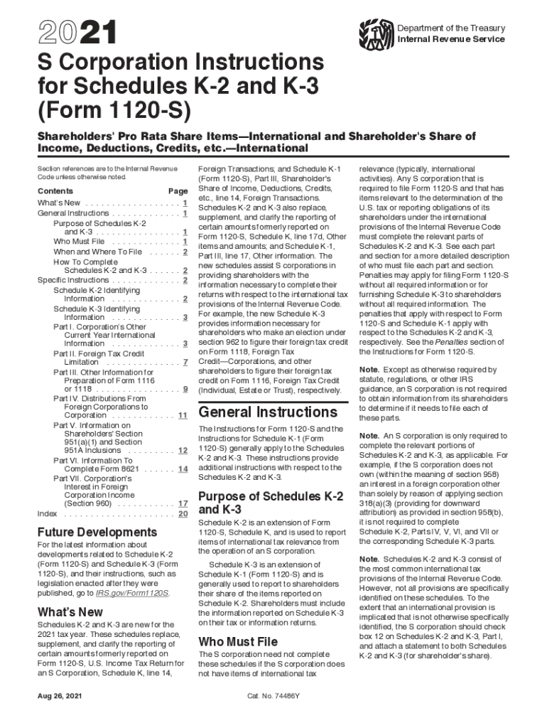 Fillable Online 2021 S Corporation Instructions for Schedules K-2 and K ...