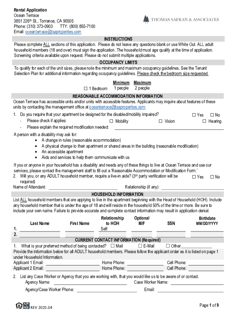 Fillable Online Ocean Terrace Apartments - California - U.S Real estate ...