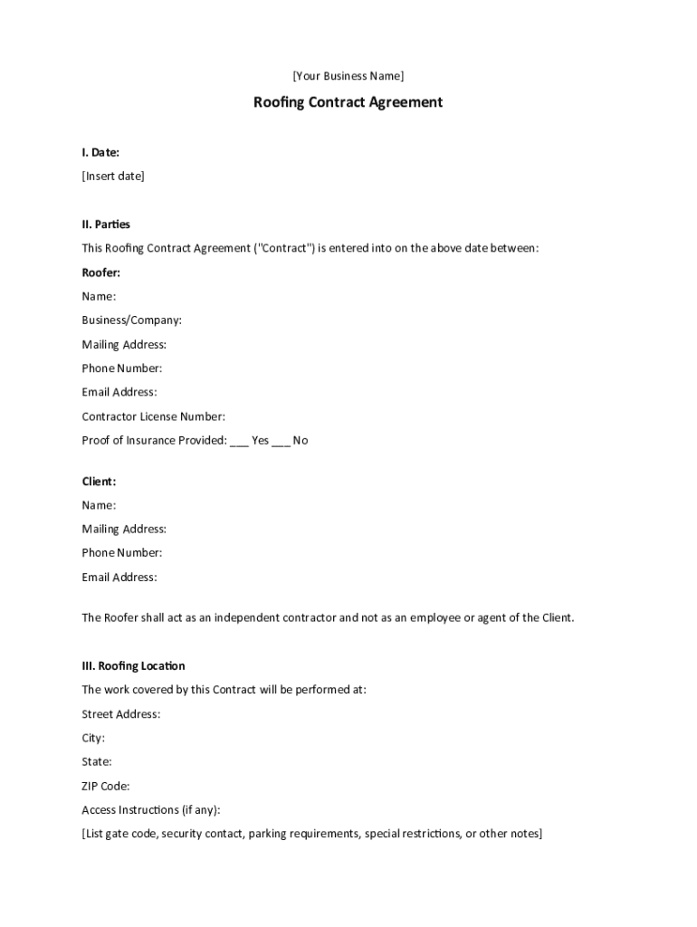 Fillable Online Free Roofing Contract Template - Get 2025 Sample Fax ...