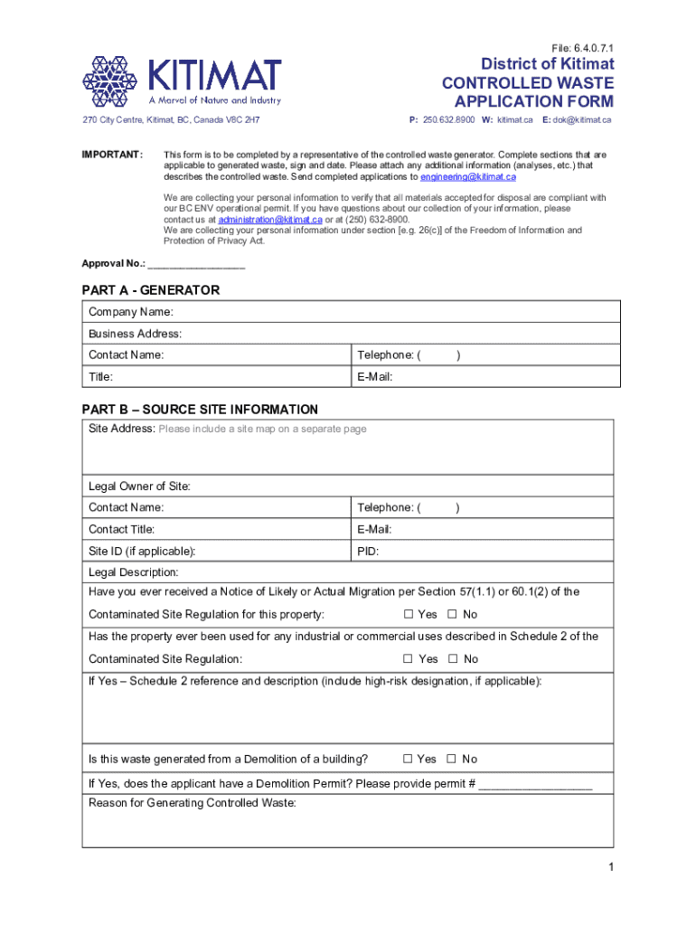 Fillable Online Create Controlled Waste Form Fax Email Print - pdfFiller