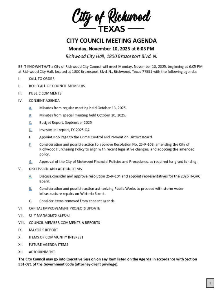 Fillable Online BE IT KNOWN THAT a City of Richwood City Council will ...