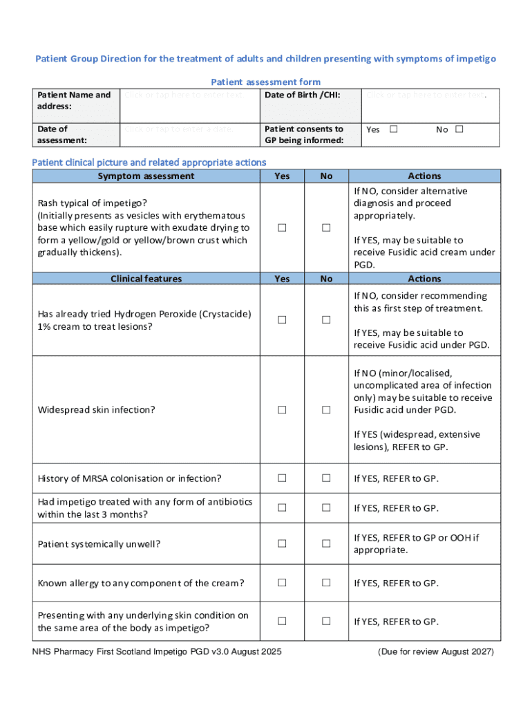 Fillable Online Impetigo assessment form Fax Email Print - pdfFiller